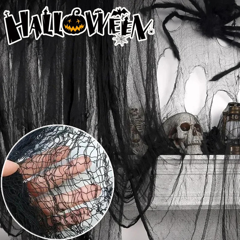 Halloween Black Gauze Scene Props - Haunted House Decor Black Creepy ...