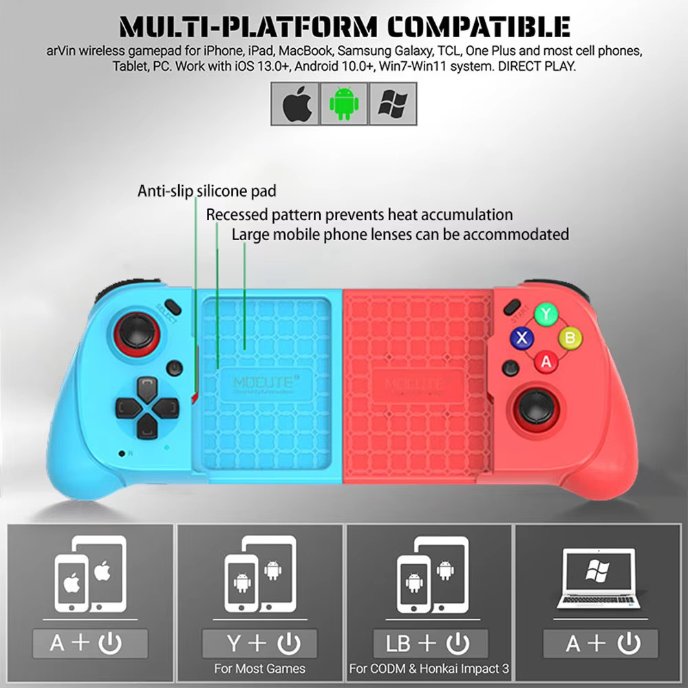moute 062 stretch bluetooth gamepad dual joystick hall effect trigger ...