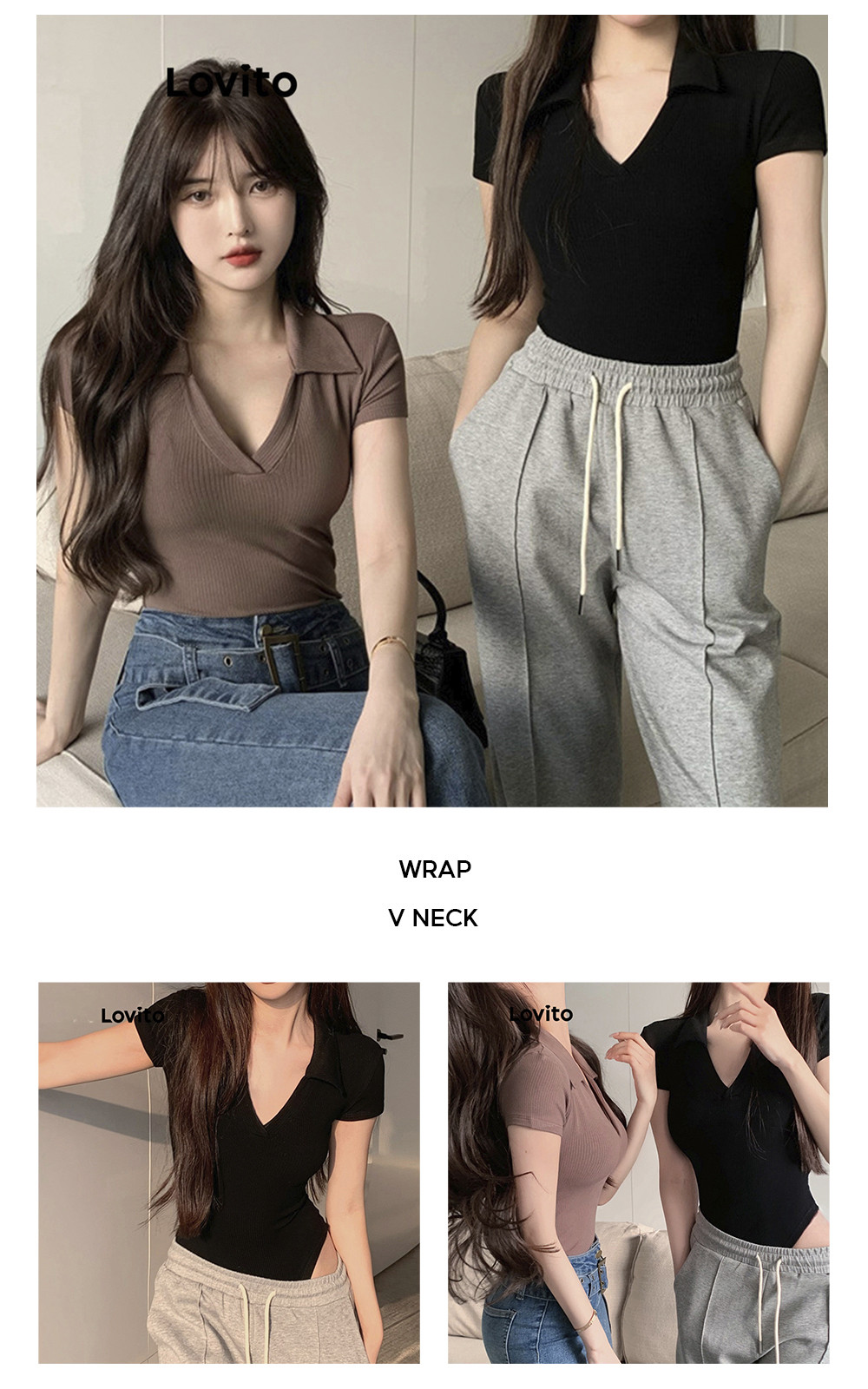 (Trendy) Lovito Casual Bodysuit Summer Wrap Bodysuit for Women LNA65570 ...