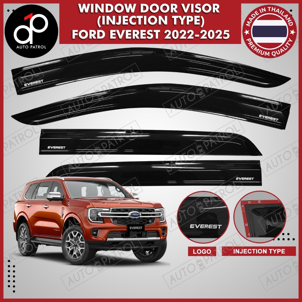 FORD EVEREST 2022-2025 Window Door Rain Visor Black (INJECTION TYPE ...