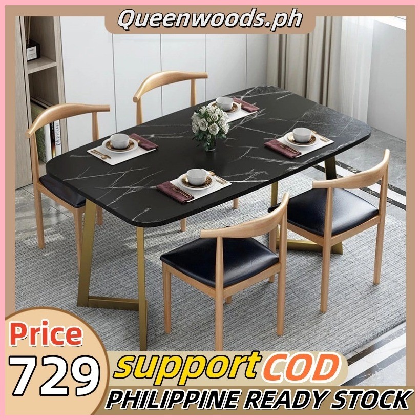 COD 140CM Imitation marble Dining Table Kitchen long table simple ...