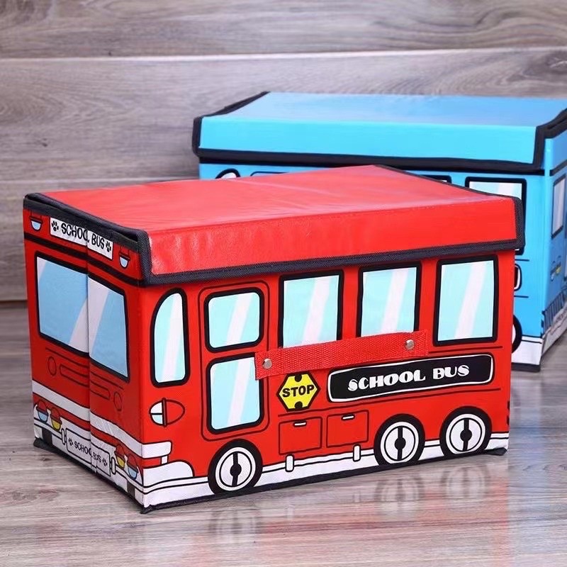 Cartoon style school bus style fabric storage basket Cotton Linen ...