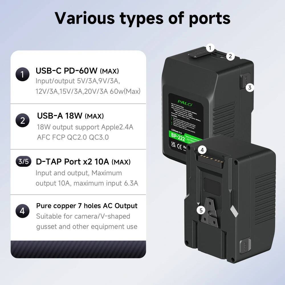 Mount V V-Lock Battery 222 BP-185 BP 95 Bateria and PD 20W Type-C Cable ...