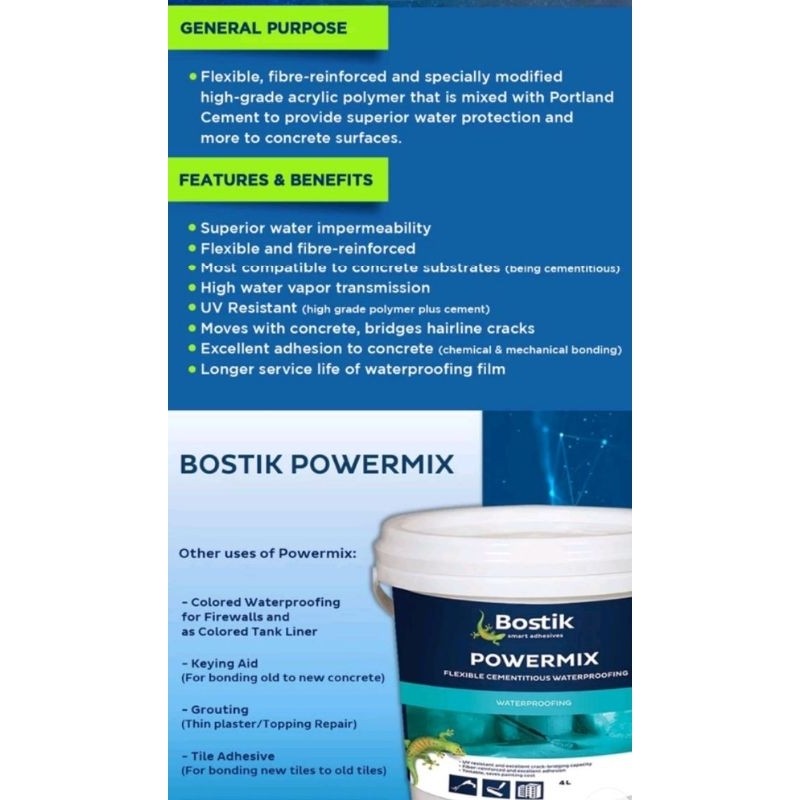POWERMIX BOSTIK FLEXIBLE CEMENTITIOUS WATERPROOFING 16 LITERS (1BALDE ...