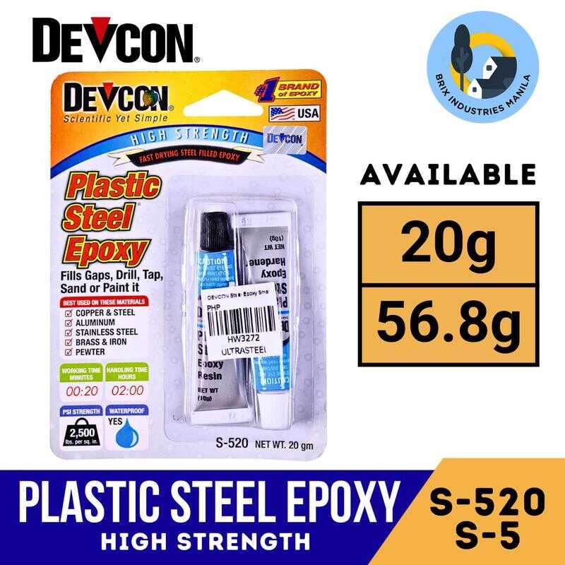 Devcon Plastic Steel Epoxy 20G (S-520) Or 56.8G (S-5) High Strength Df8 ...