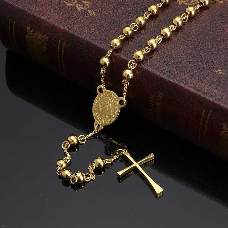 Good Luck Jesus Cross Pendant Necklace Stainless Steel Gold Color For ...