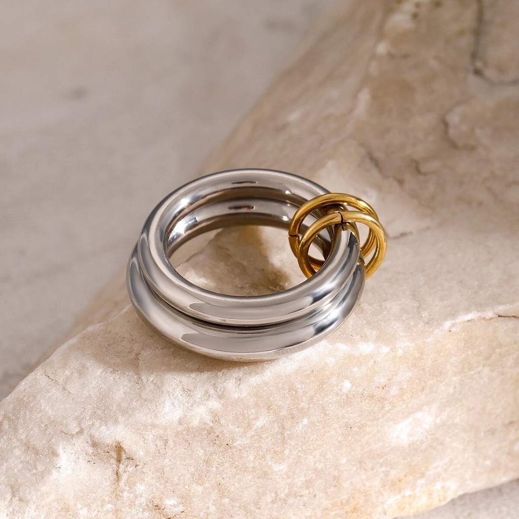 Stainless Steel Double Ring Connecting Ring Punk Jewelry | Shopee ...