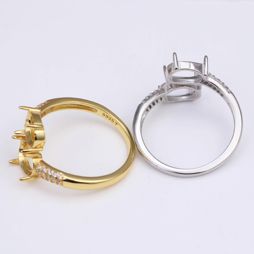S925 Sterling SilverRing empty holder | 6*8 Oval Egg-Shaped Saddle ...