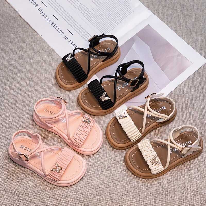 Princess Kids Pleated Girls Rhie Sandals With Butterfly-Knot Fashion ...