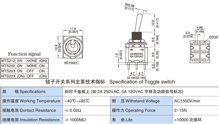10/5 Pcs Toggle Switch MTS-102 103 MTS-202 203 Blue Red 6A 125VAC ON ...