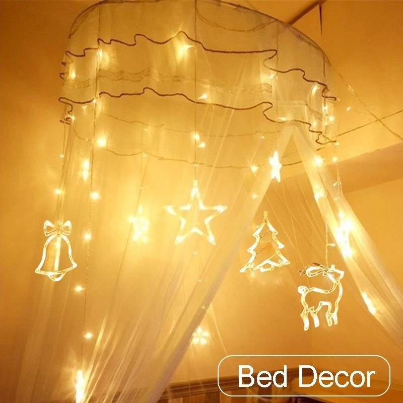 Waterproof Elk Star Curtain String Lights with for Outdoor Christmas ...