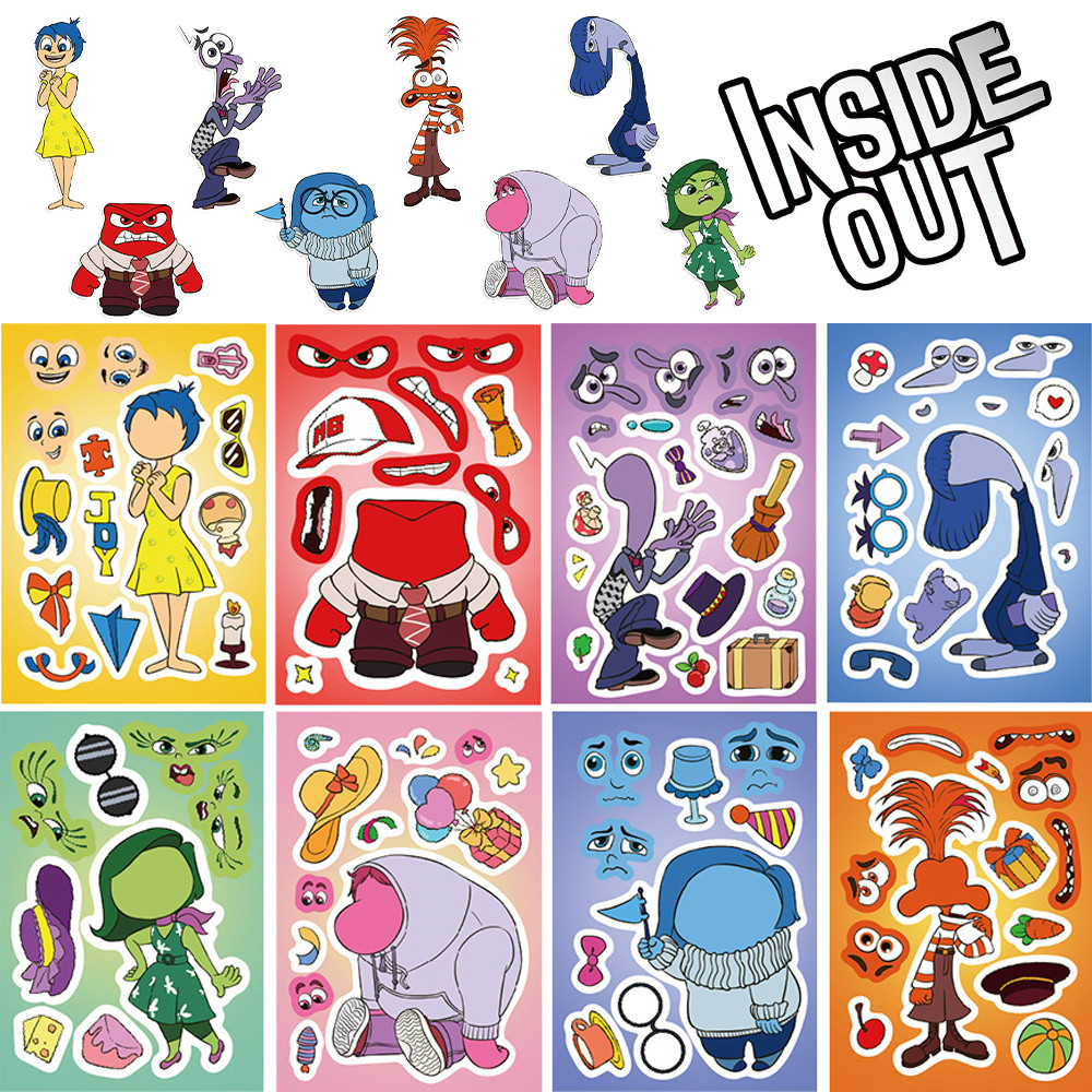MUYA 8 Sheets/Set Inside Out Stickers Waterproof Make a Face Puzzle ...