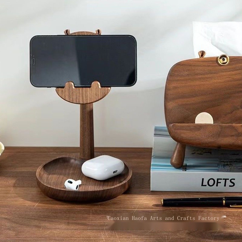 Creative wooden mobile phone stand office desk headphone jewelry ...