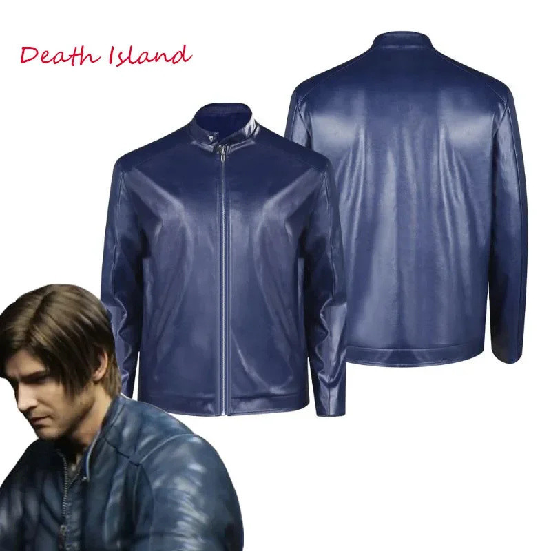 §ˉ Biohazard Death Island Leon S Kennedy Cosplay Blue Jacket Costume ...