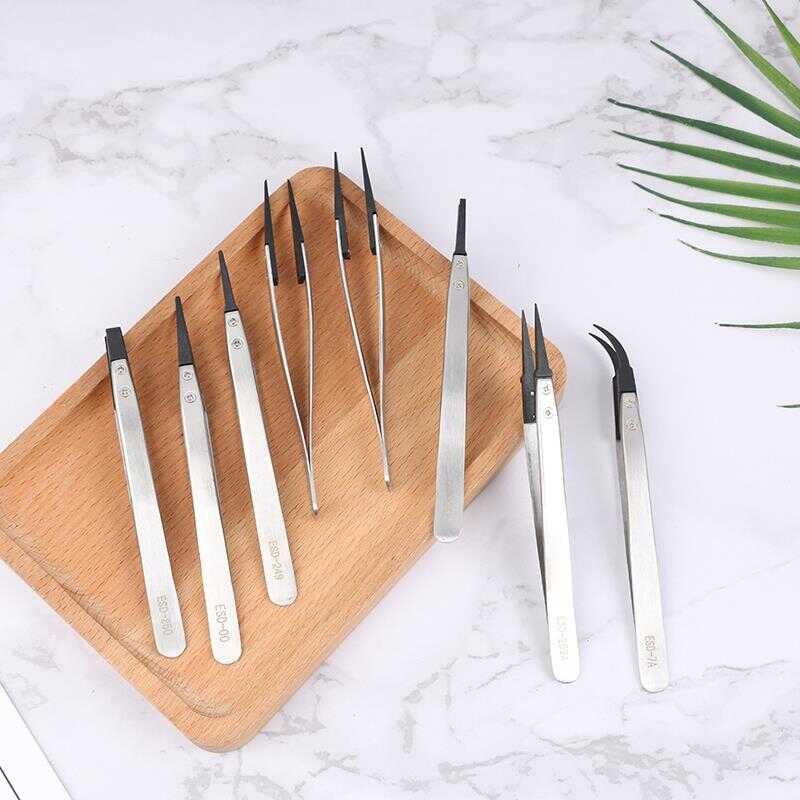 ESD Anti-Static Tweezers With Replaceable Tips Stainless Steel Body Carbon Fiber | Shopee ...