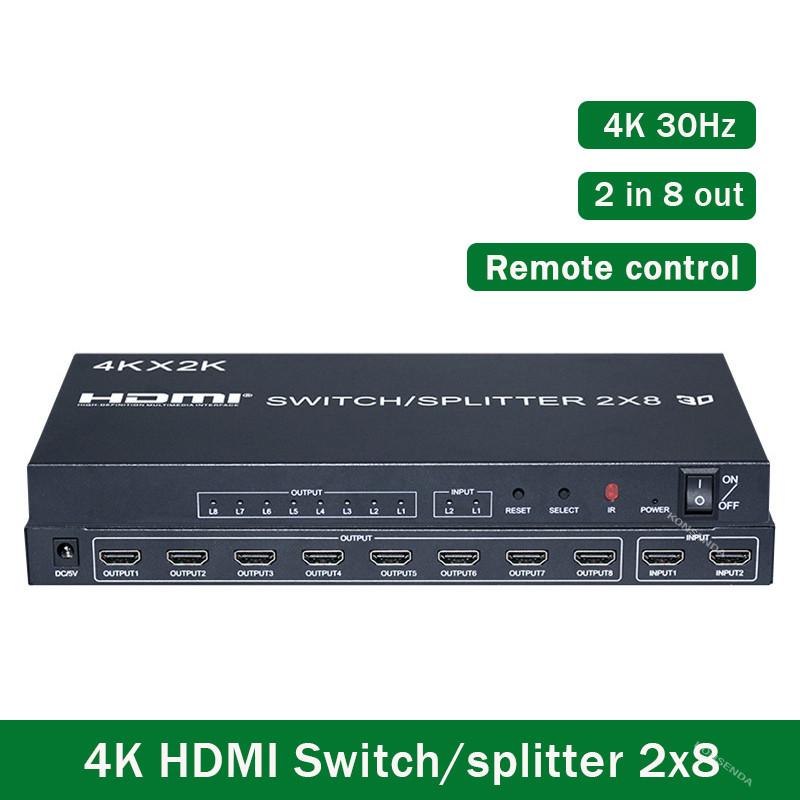 2x8 HDMI Switcher Splitter 4K HDMI splitter 1 to 8 Screen Mirror Video ...