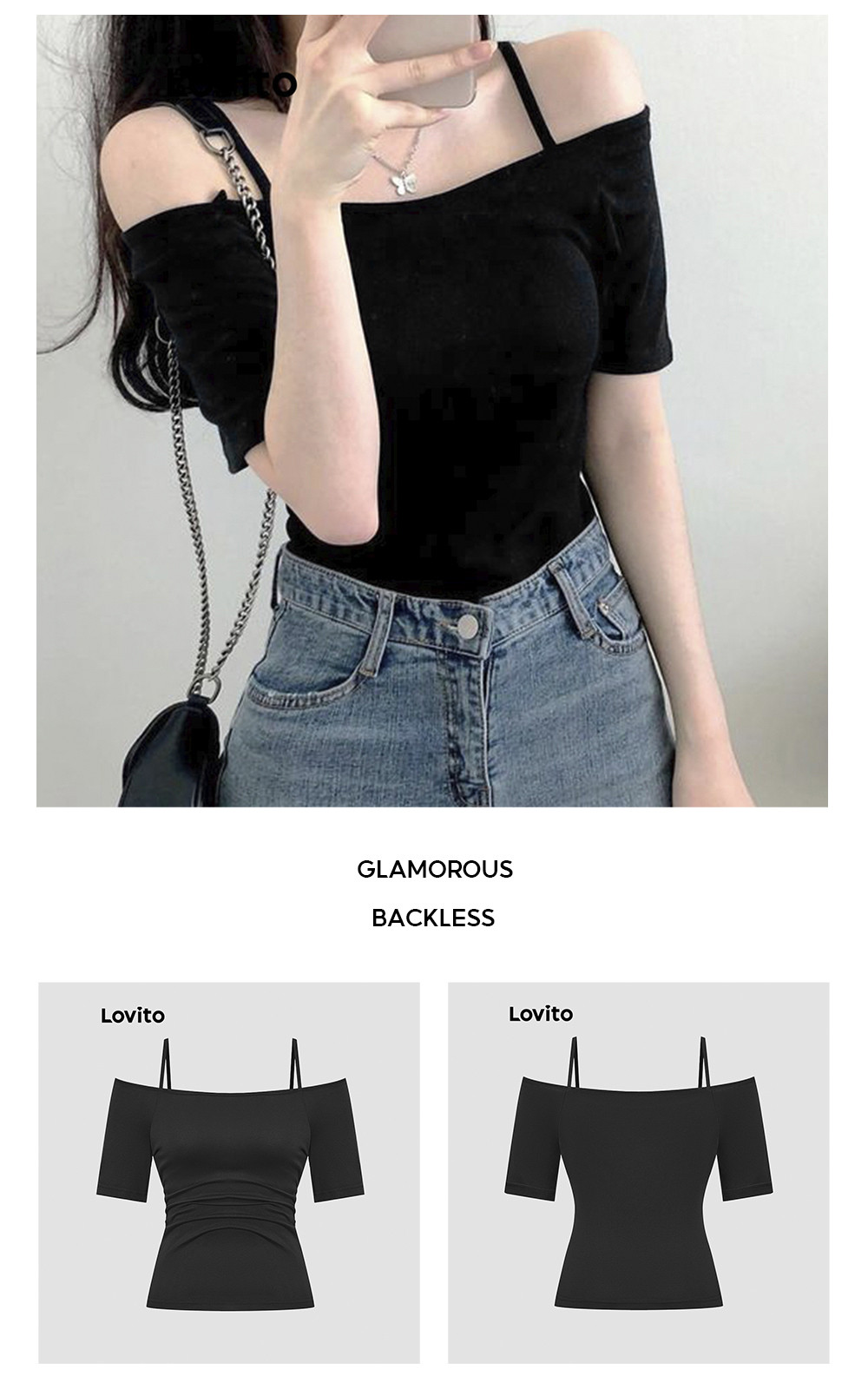 Lovito Women Glamorous T-Shirt Plain Pleated Backless T-Shirt L101AD185 ...