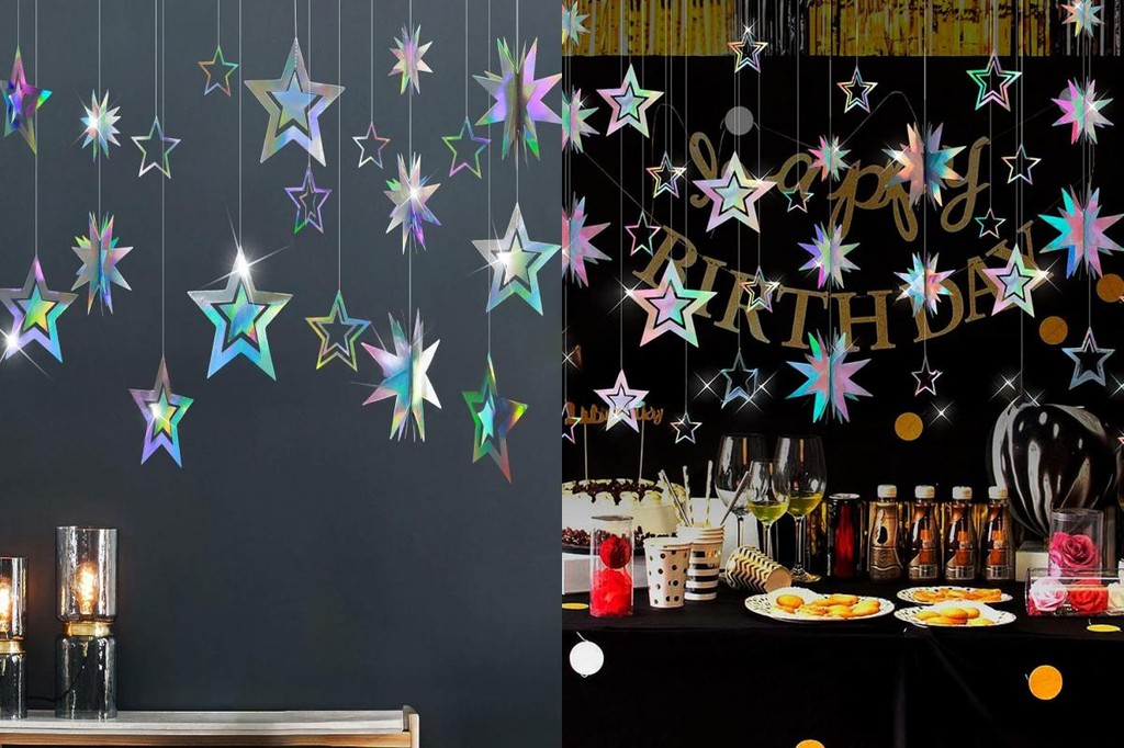 Party Supplies Iridescent Streamer Shiny Star Garland Decoration for ...