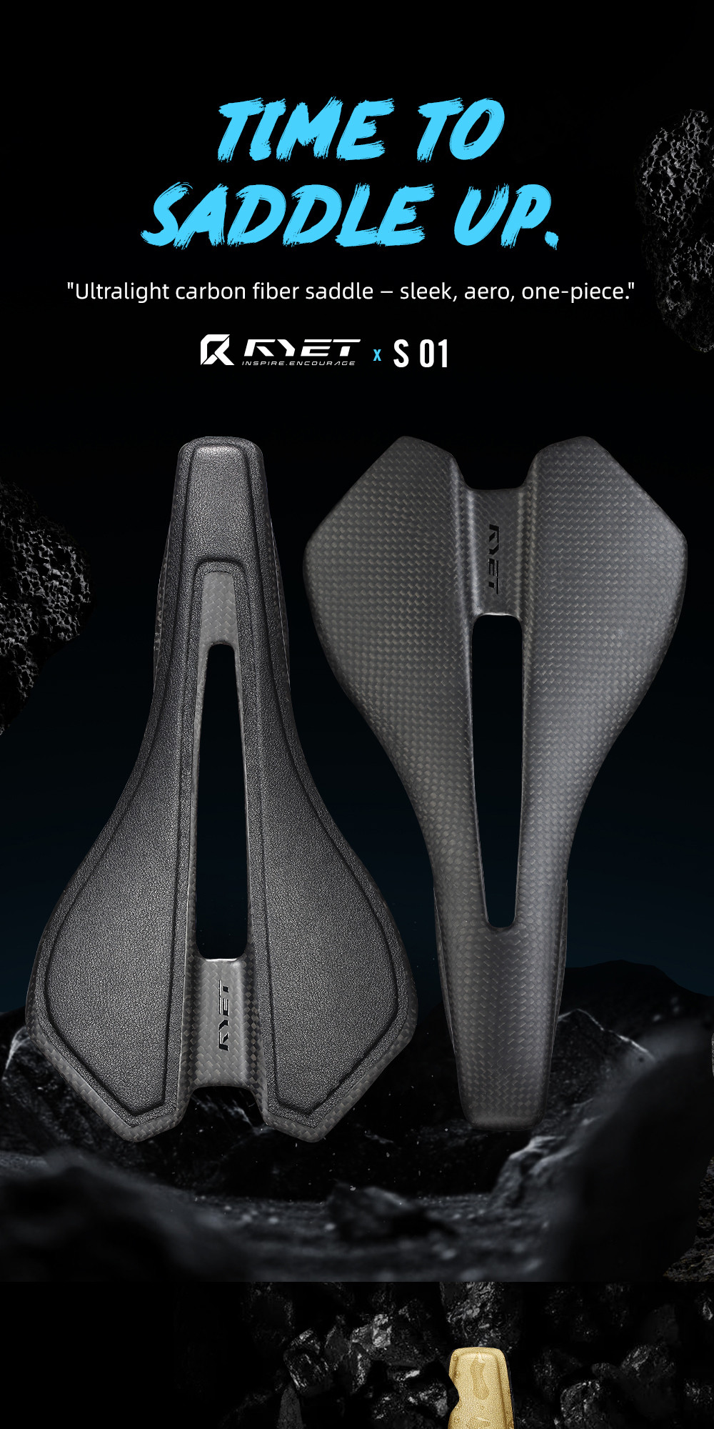 RYET S01 Full Carbon Saddle - 85g Ultra Light Pressure Relief Hole for MTB/Gravel/Road Bike 7x9 ...