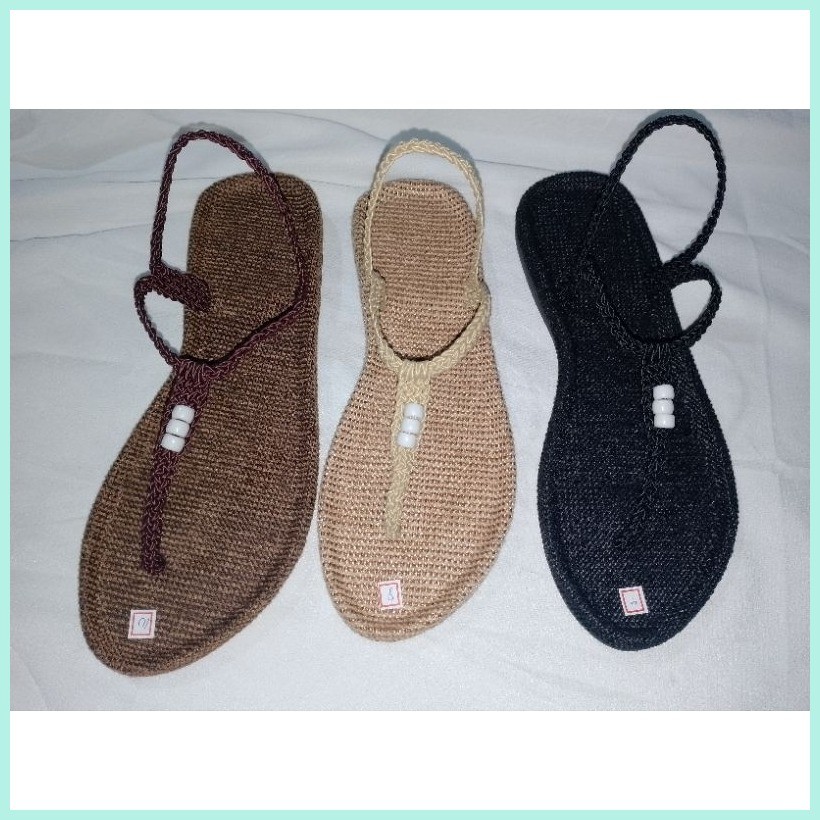 native sandals with 3 white beads on it plain strap by Rayen | Shopee ...