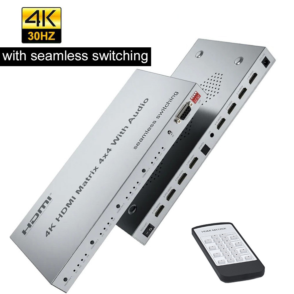 4K 4x4 HDMI Matrix with Audio Extractor 3D 1080P Video Switcher ...