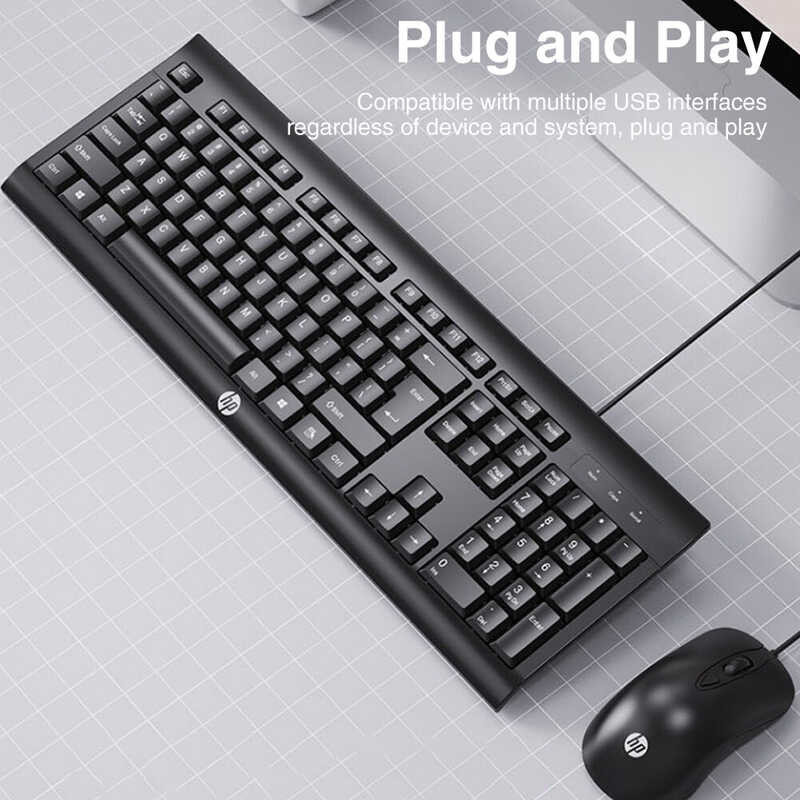 HP KM100 and Combo Set USB Wired 104 Keys Membrane Water-Proof Keyboard ...