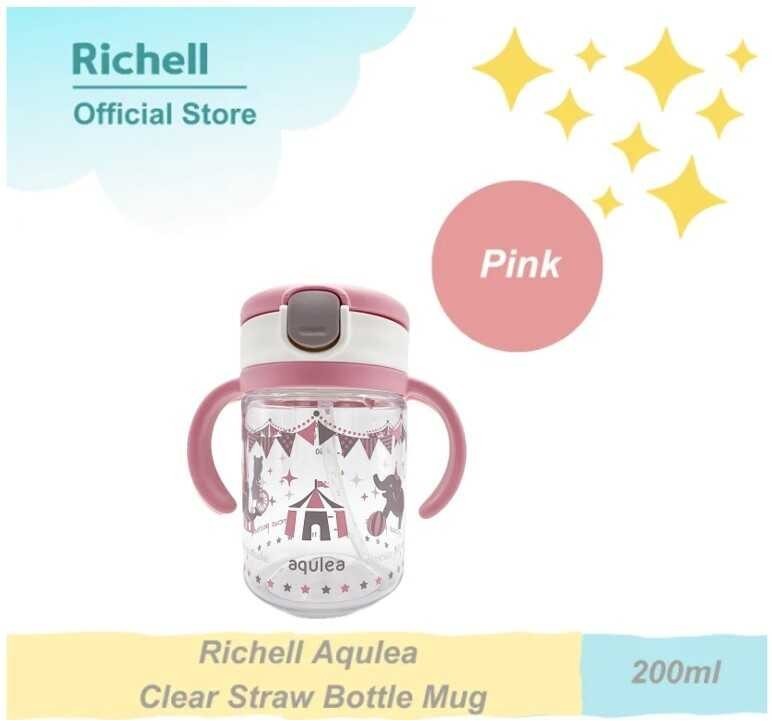 HL Richell AQULEA Malinaw na Bote ng Straw Mug (kulay rosas) | Shopee Philippines