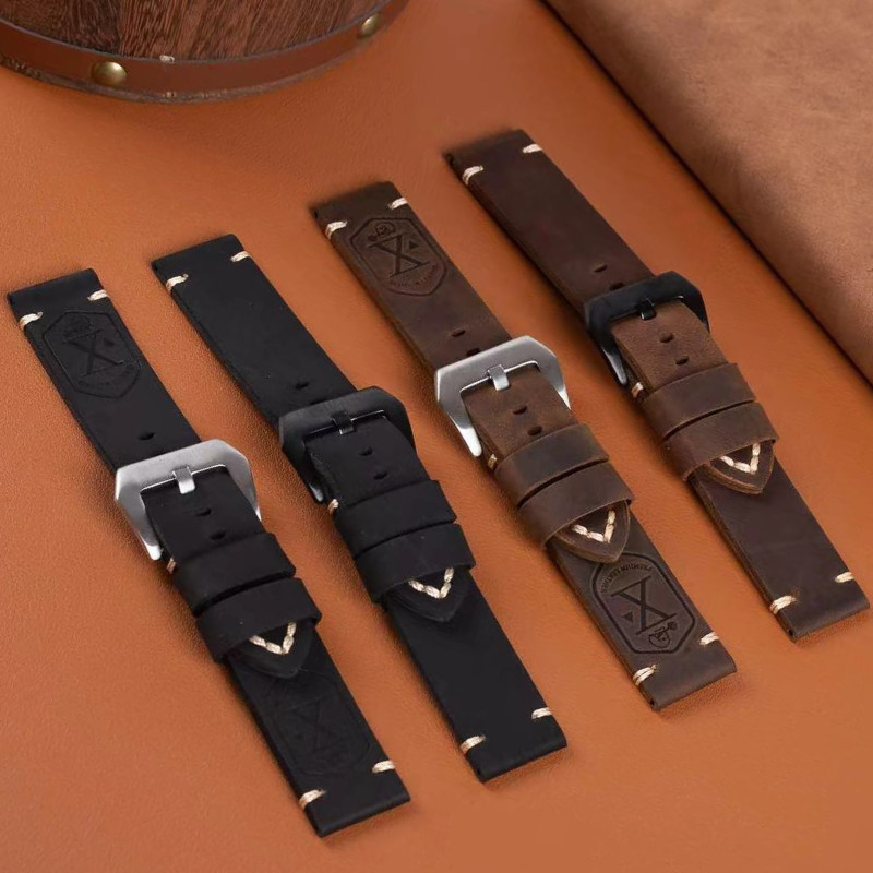 Vintage Genuine Leather Watch Strap 22mm 24mm 26mm MIlitary Style Watch ...