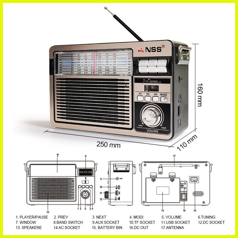 NSS Solar Radio Bluetooth Radio Speaker FM/AM/SW Rechargeable ...