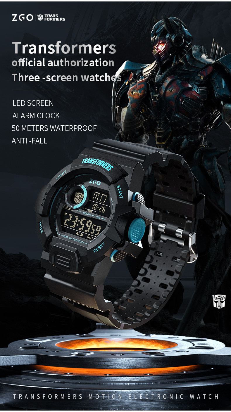 ZGO x Transformers Watch For Men 50M Waterproof LED Alarm Electronic ...
