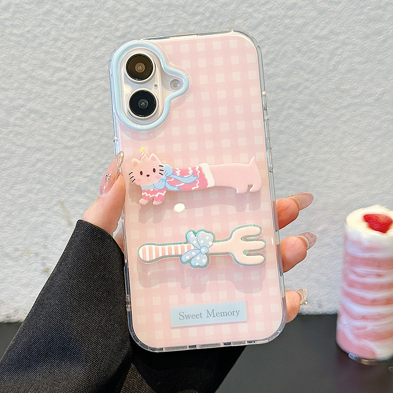INS Candy Color Plaid Fork Puppy Cat Phone Case Compatible for iPhone ...