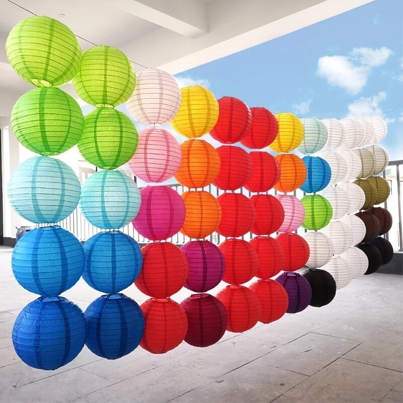 Ligyetor Multiple Colors with Lights Round China Paper Lantern Wedding ...