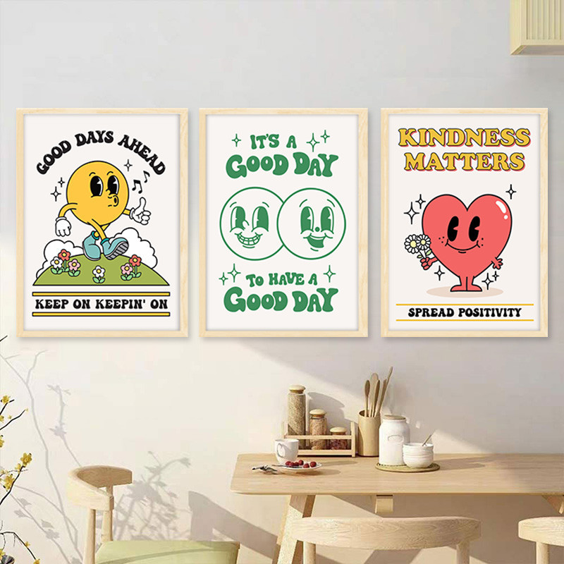 3PCS Cartoon Inspirational Quotes Poster, Sun Smiling Face Pattern ...
