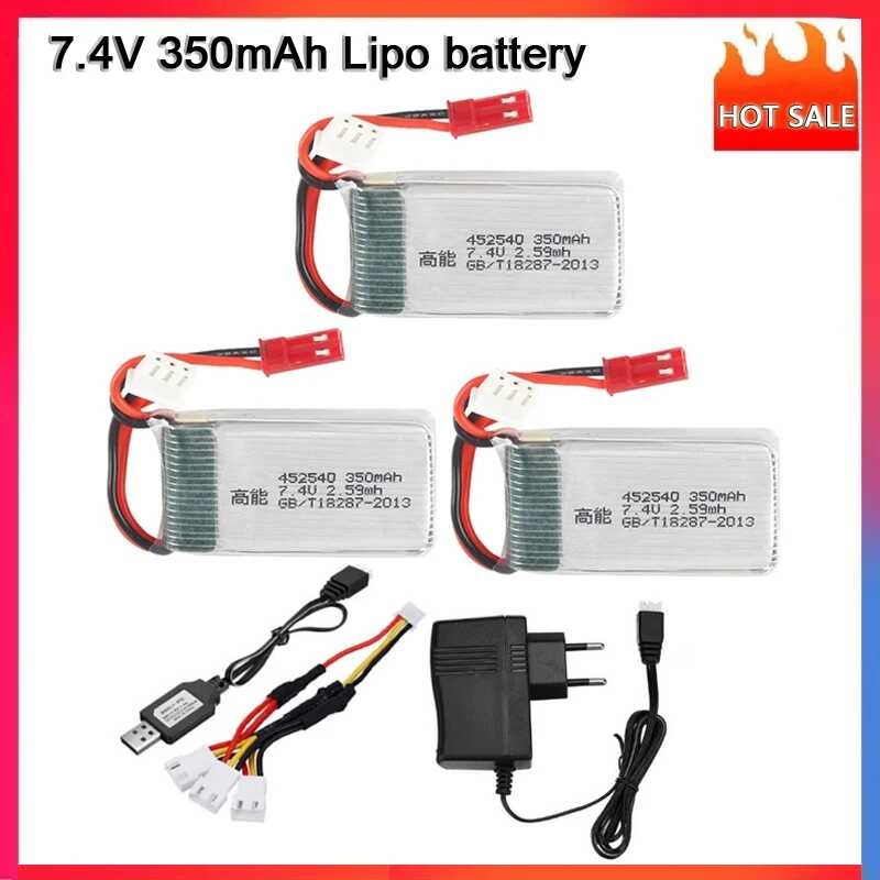 350Mah 7.4V 15C Lipo Battery With Charger For KINGKONG 90Gt X401h MJX X402 RC Mini FPV Drone ...