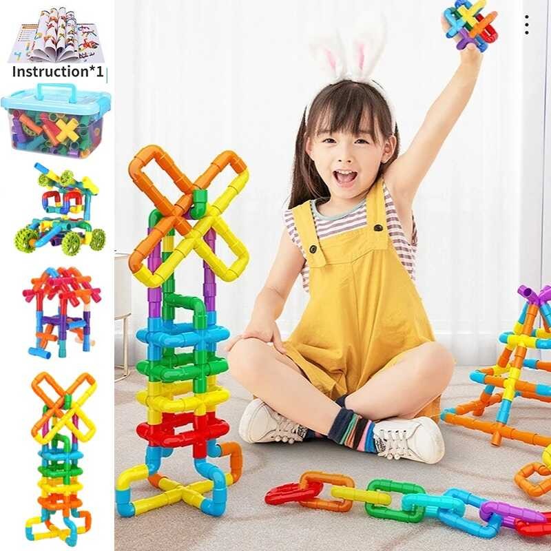 Toddler Block Set Colorful Pipe Blocks Baby Trainning Hand Skill Games ...