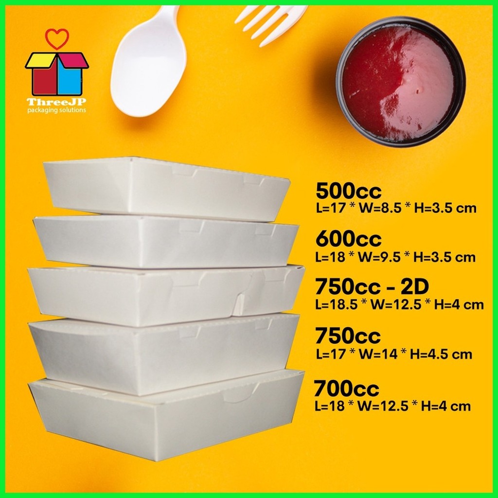 ∜ PAPER MEAL BOX LUNCH BOX LAMINATED WHITE 50PCS | Shopee Philippines