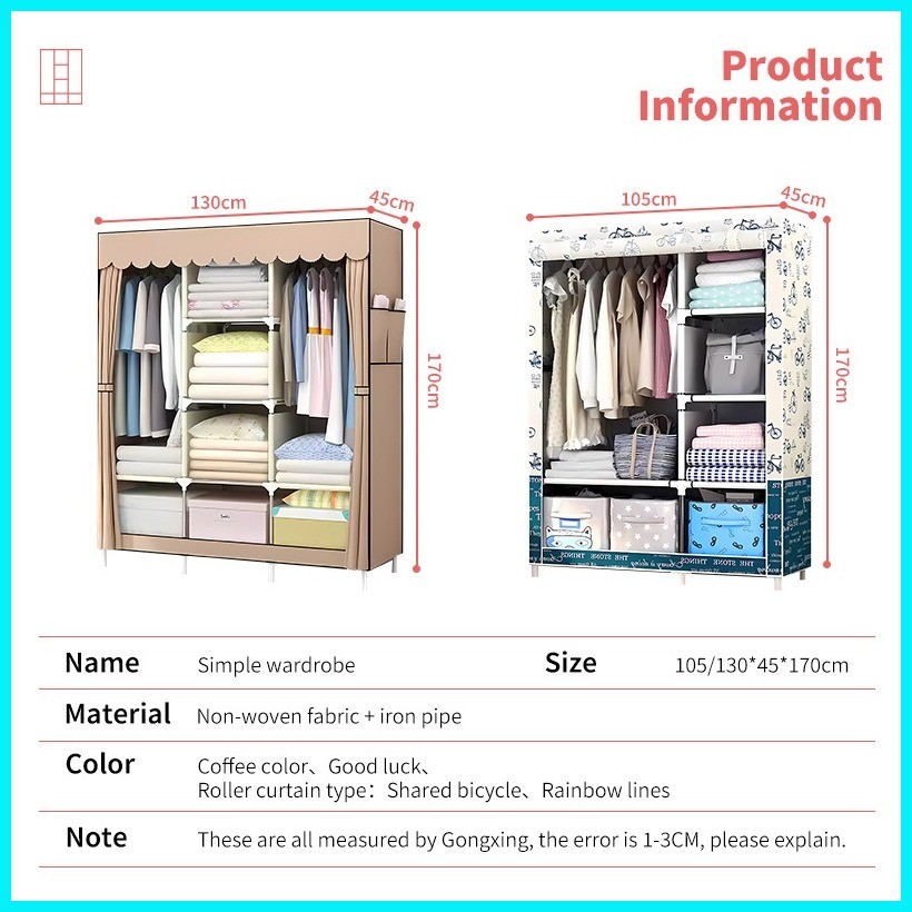 3D Dustproof Cloth Cabinet Clothes Storage Wardrobe Organize Multi ...