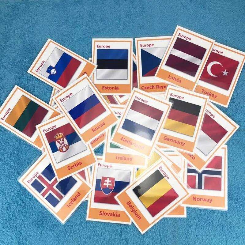 European 46Pcs Countries National Flag Learning English Flashcards ...