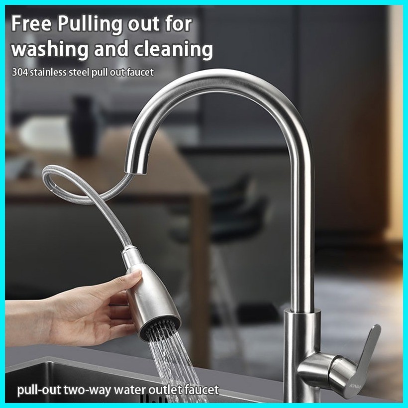 KINJA Kitchen Faucet 304 Stainless Steel Hot and Cold Pull Out Type ...