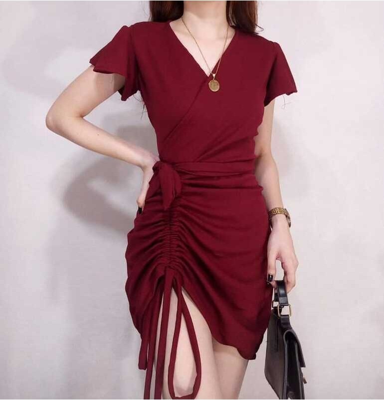 Christine Overlap Dress na may Roll Over Slit | Shopee Philippines