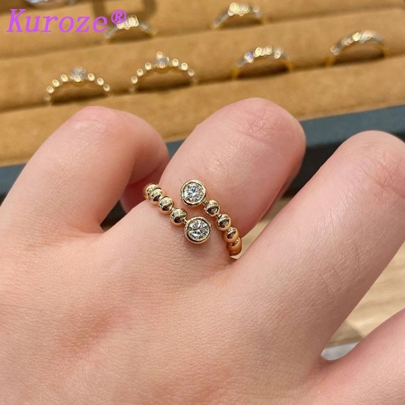 Kuroze medieval wind 18k gold double raw stone bubble diamond ring light luxury personality ...