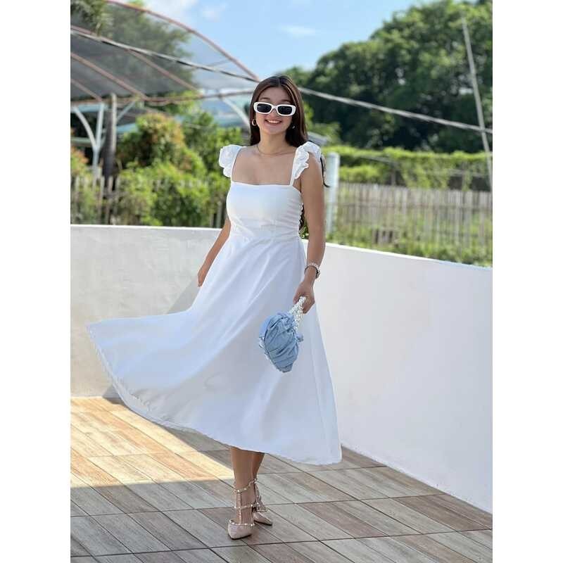 Kathryn plain sweetheart neckline ruffles sleeves maxi damit para sa ...