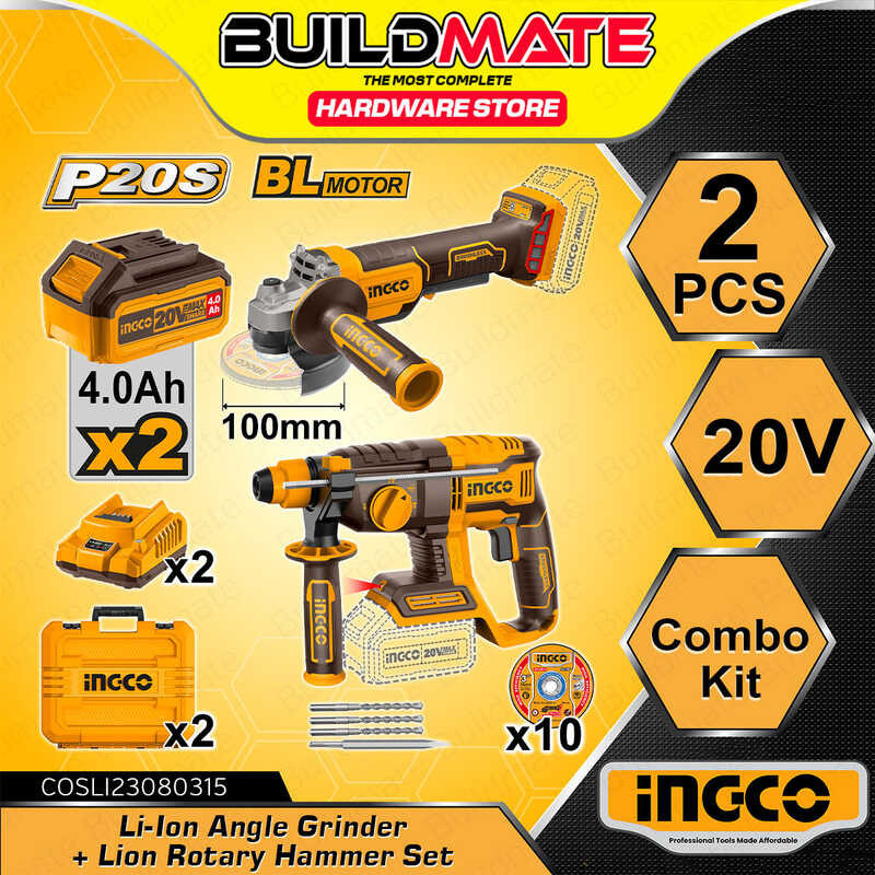 BUILDMATE Ingco 2PCS Combo Kit Set 20V Cordless Brushless Rotary Hammer ...