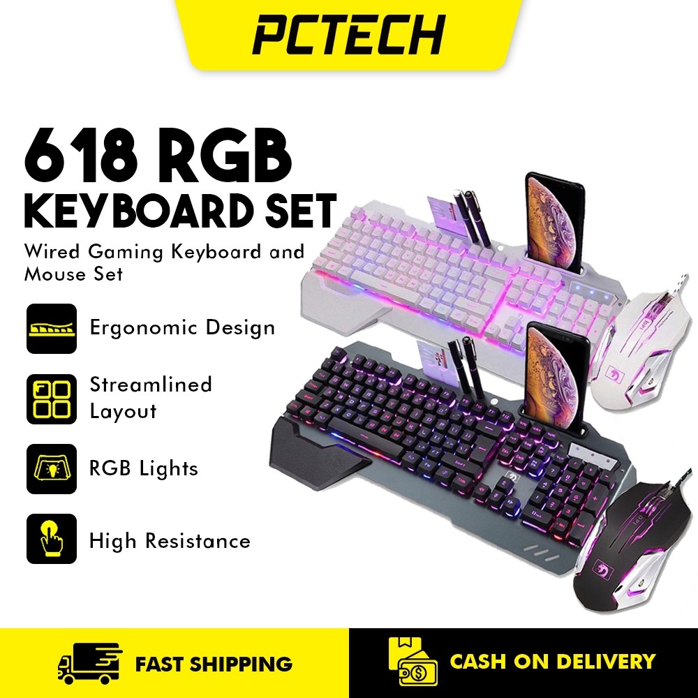 Popcorn 618 Wired Gaming Keyboard and Mouse Set Membrane with 16 LED ...