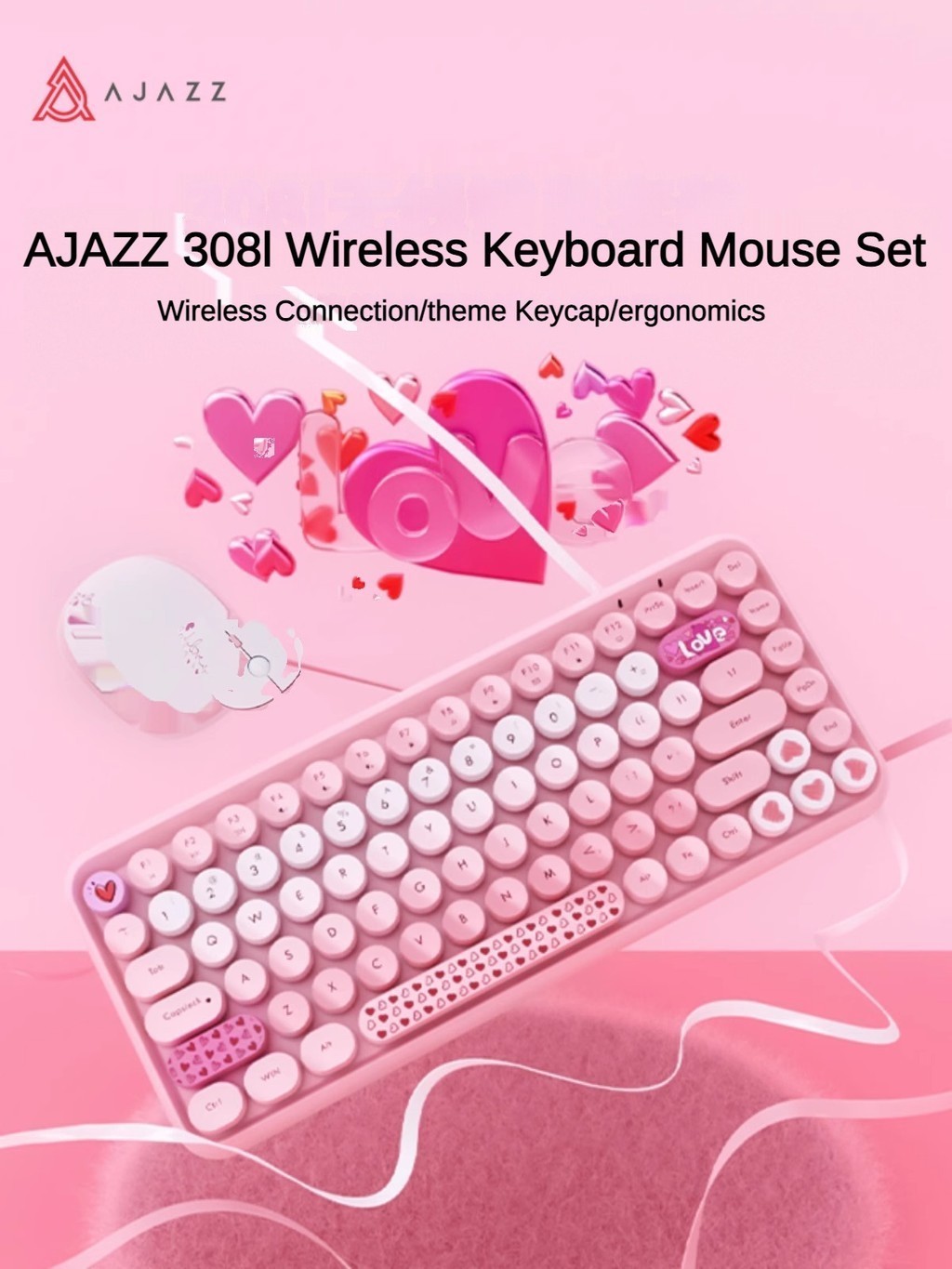 AJAZZ 308i Gradient Pink 2.4g Wireless&Bluetooth Keyboard and Mouse Set ...