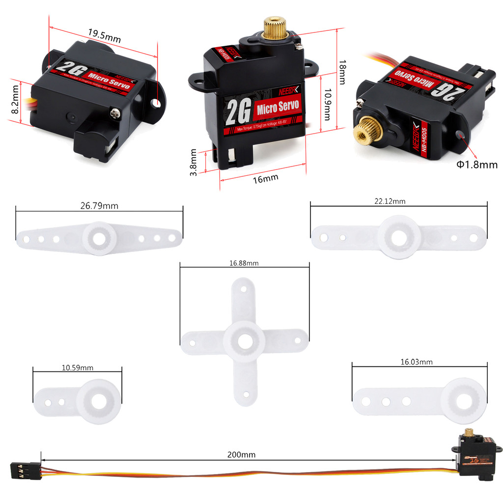 NEEBRC 2G 4.3G 5G 8G 12G Mini Servo Plastic/Metal Gear Micro Servo ...