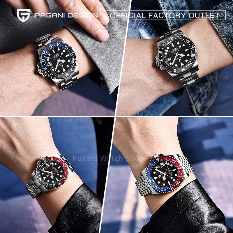 Pagani Design Original 40mm Men's Automatic Watch GMT Japan Seiko NH34 Ceramic Bezel 100M Water ...