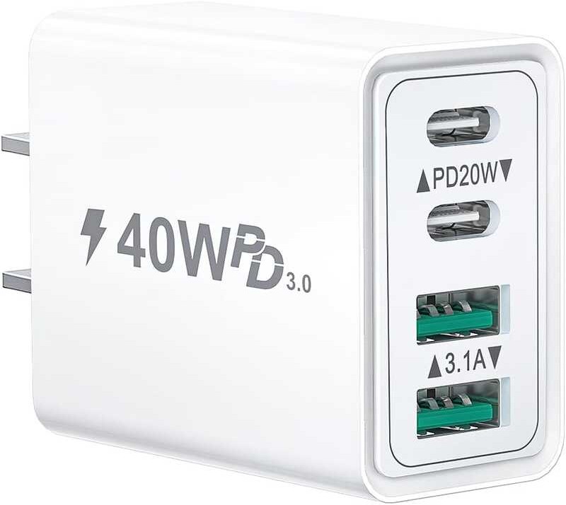 charger block, Wall 40W 4-port fast charging brick, dual port USB-C ...