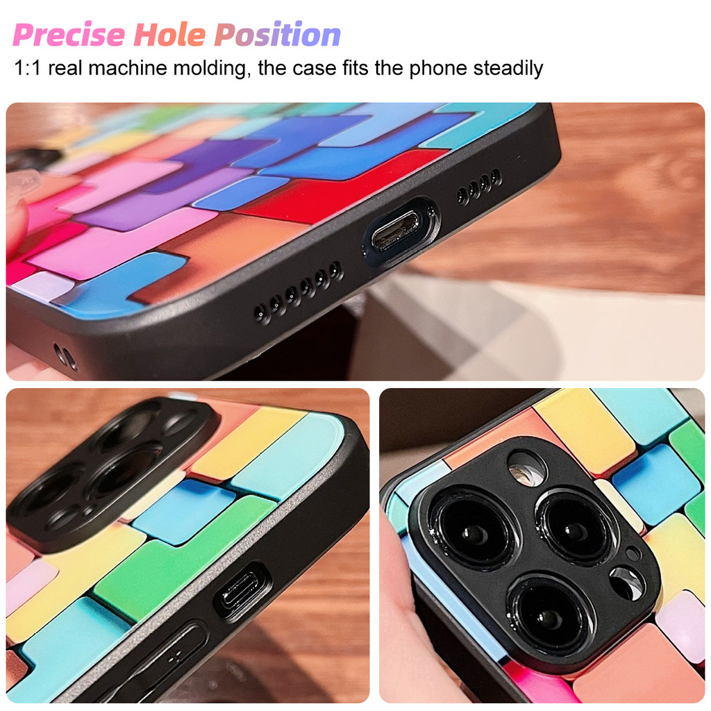 Fonken Colorful Building Blocks Phone Case Soft Edges Tempered Glass ...