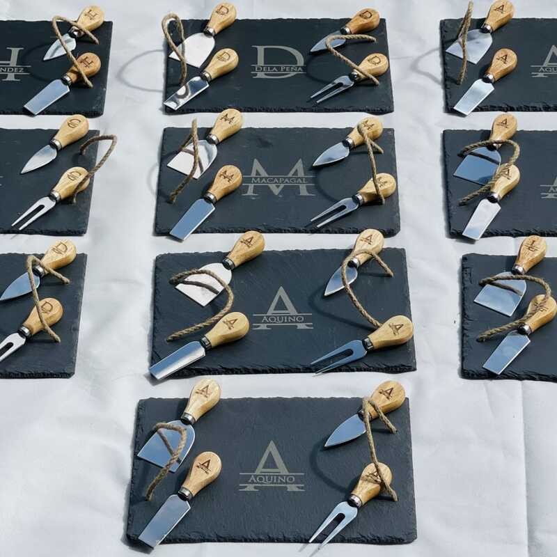 Personalized Stone Charger Plate Black Serving Tray Board Knives Set ...